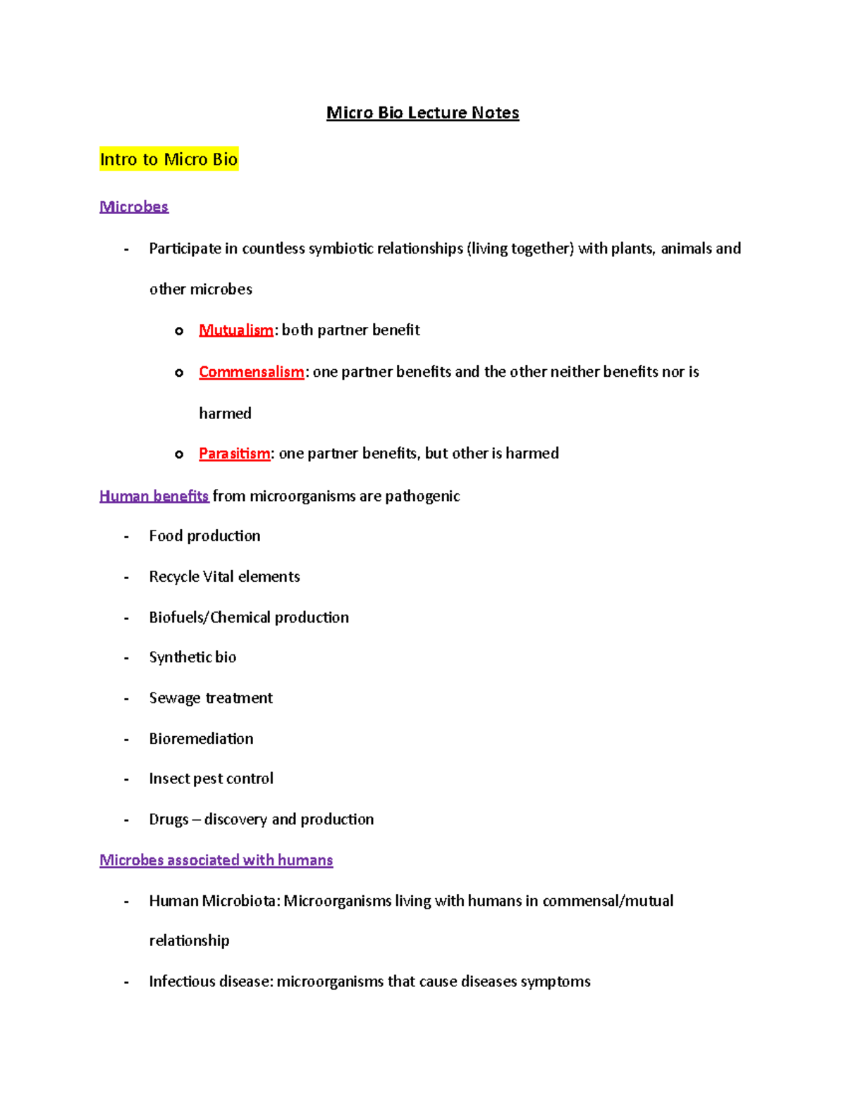 Micro Bio Lecture Notes - Micro Bio Lecture Notes Intro to Micro Bio ...