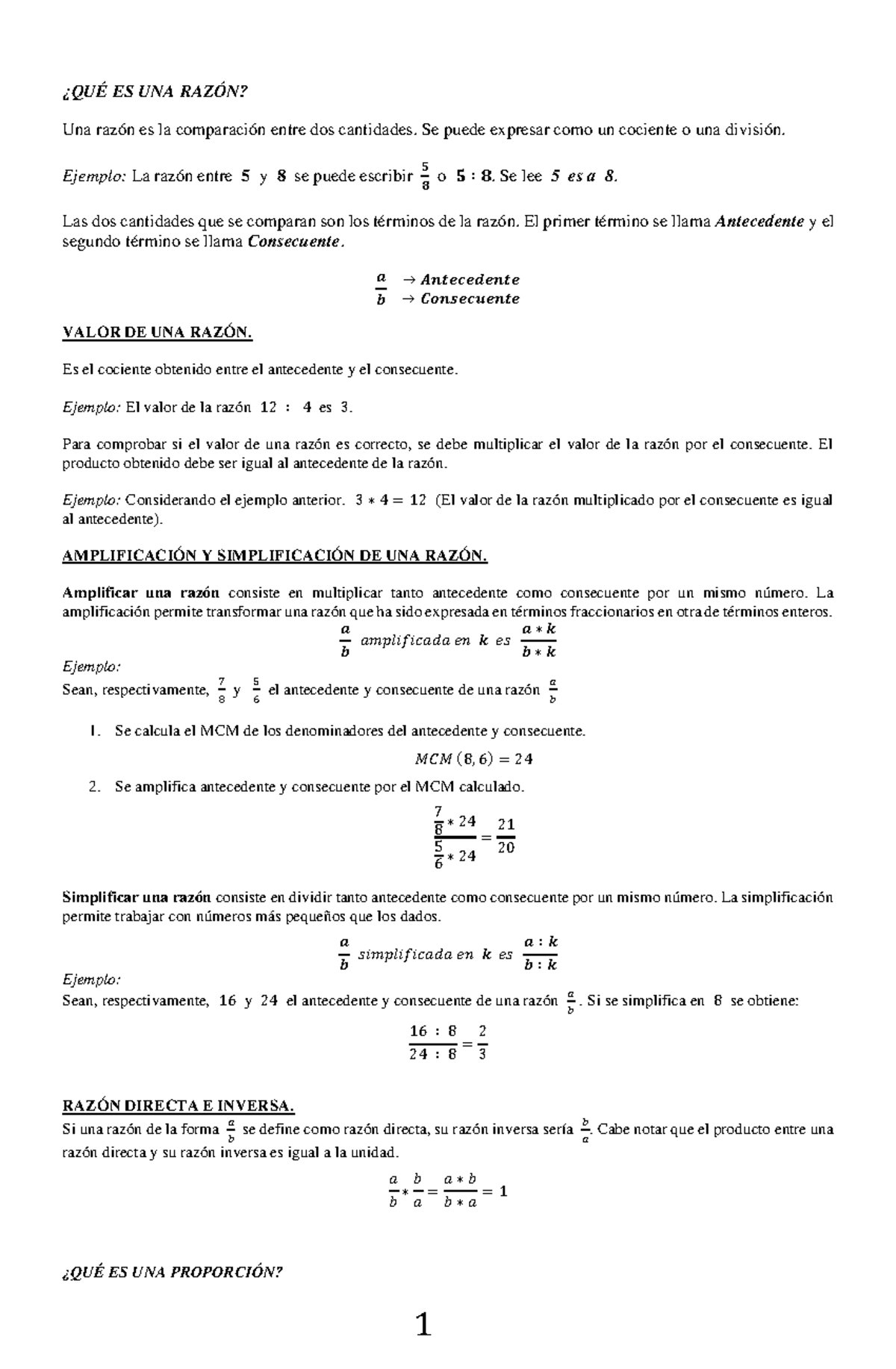 7-Matemática-6 - EJERCICOS RESUELTOS - ¿QUÉ ES UNA RAZÓN? Una razón es ...