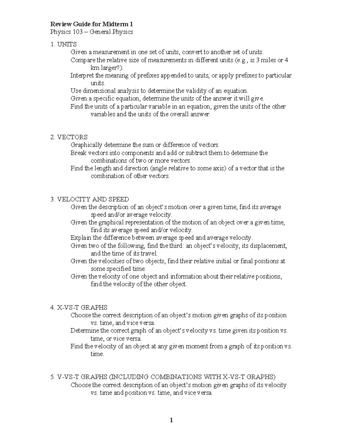 103 Review Guide 1 - here - Review Guide for Midterm 1 Physics 103 ...