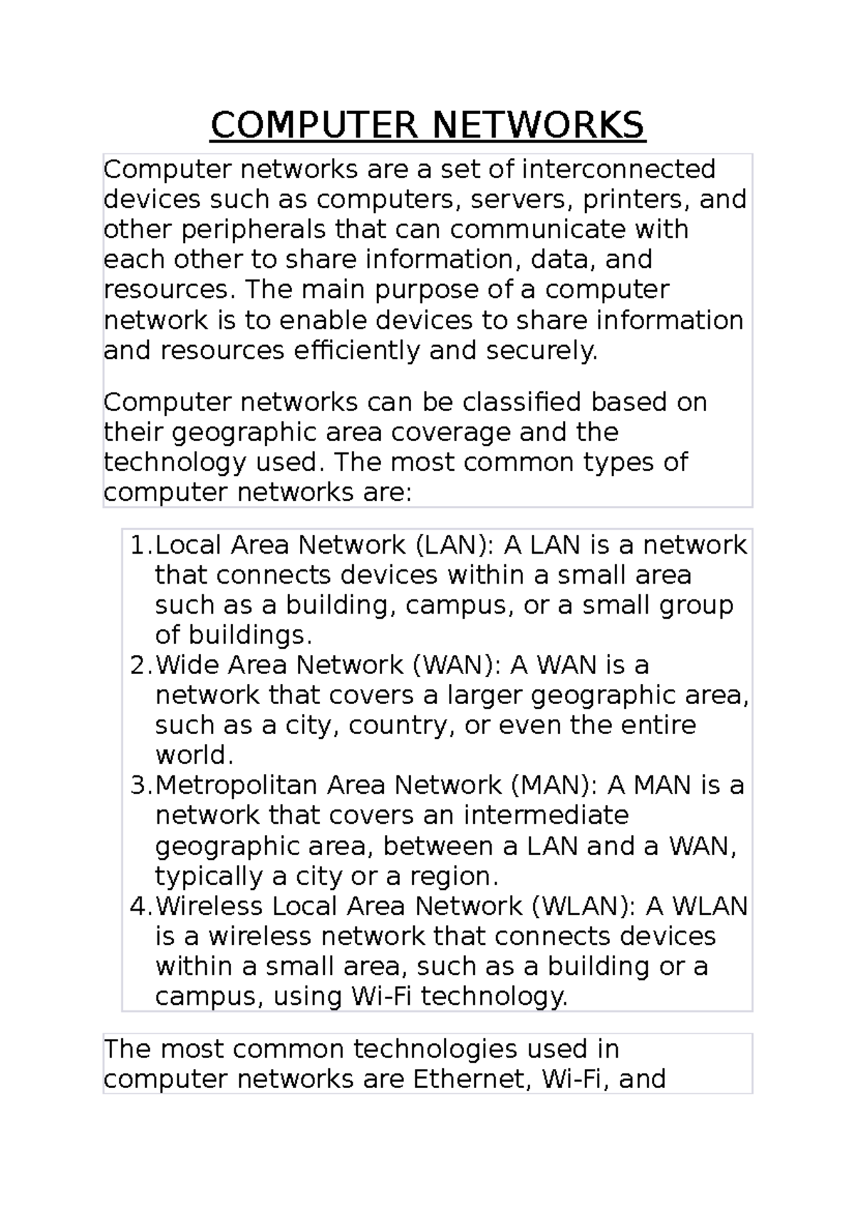 Computer Networks - COMPUTER NETWORKS Computer networks are a set of ...