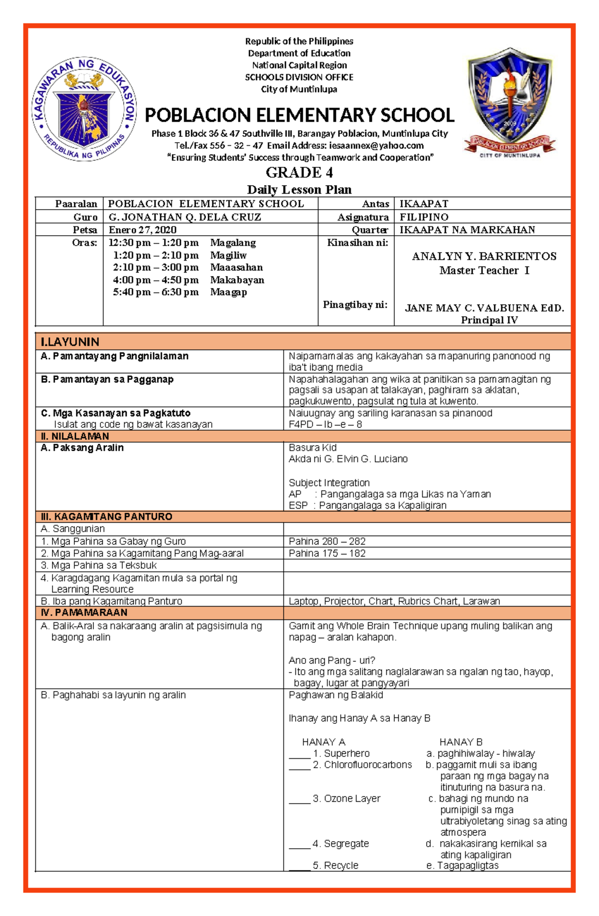 Filipino DLP for 4th Grading COT - Republic of the Philippines ...
