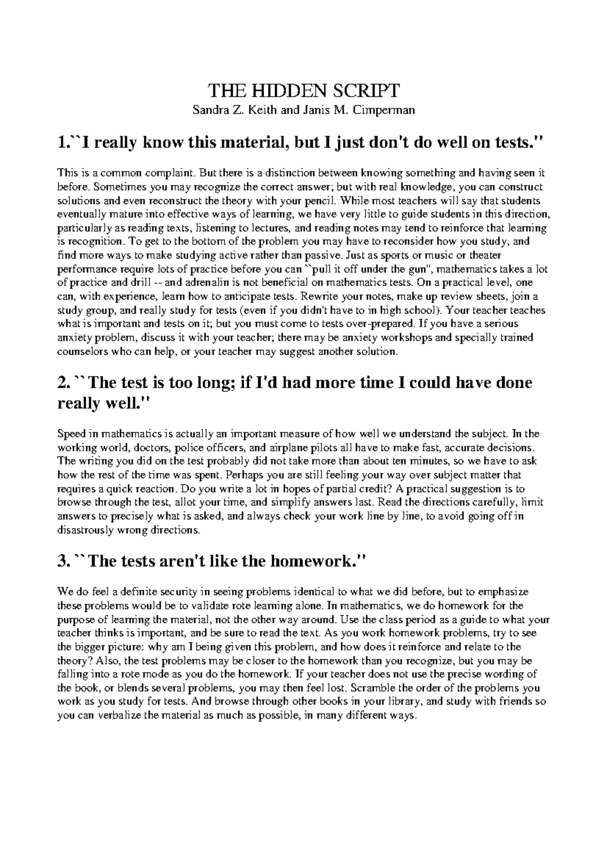 THE Hidden Script - THE HIDDEN SCRIPT Sandra Z. Keith and Janis M ...