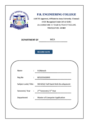 CS3361 Data Science Lab Record Manual - EX NO: 1 Download , install and ...