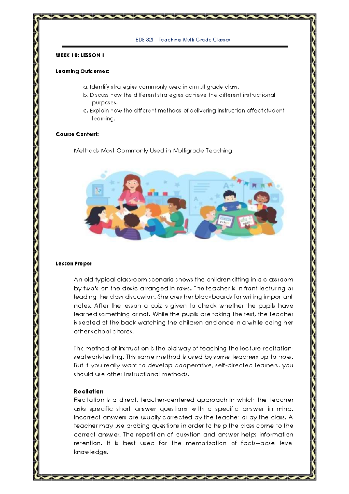 Lesson 1 Methods Most Commonly Used in Multigrade Teaching - EDE 321 ...