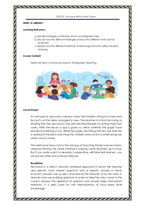 Lesson 1 Preparation of Daily Learning Plan for a Multigrade Class ...
