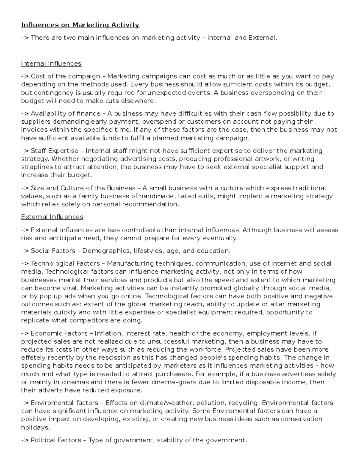 Pearson BTEC National Business Unit 2 - Influences on Marketing ...