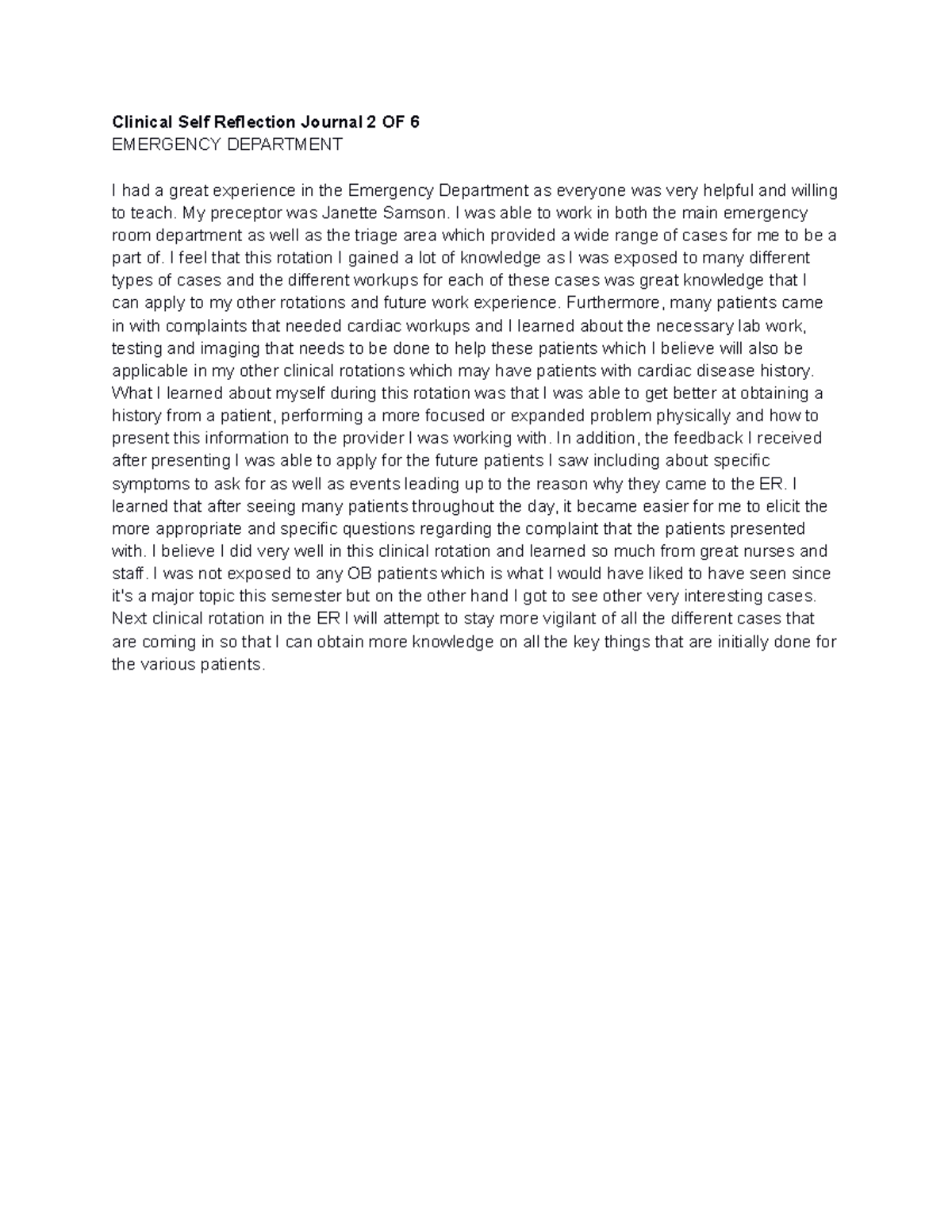 Clinical Rotation Journal OB/L&D/POSTPARUM/NEWBORN Professional Nurse ...