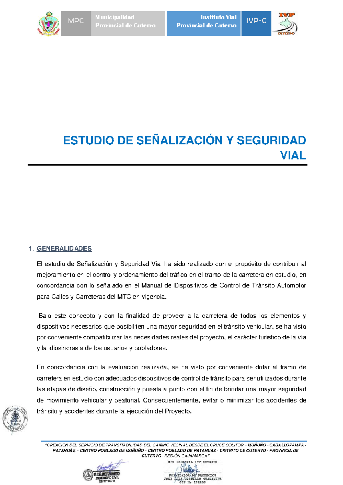 SEÑales transio - puno - “CREACION DEL SERVICIO DE TRANSITABILIDAD DEL ...