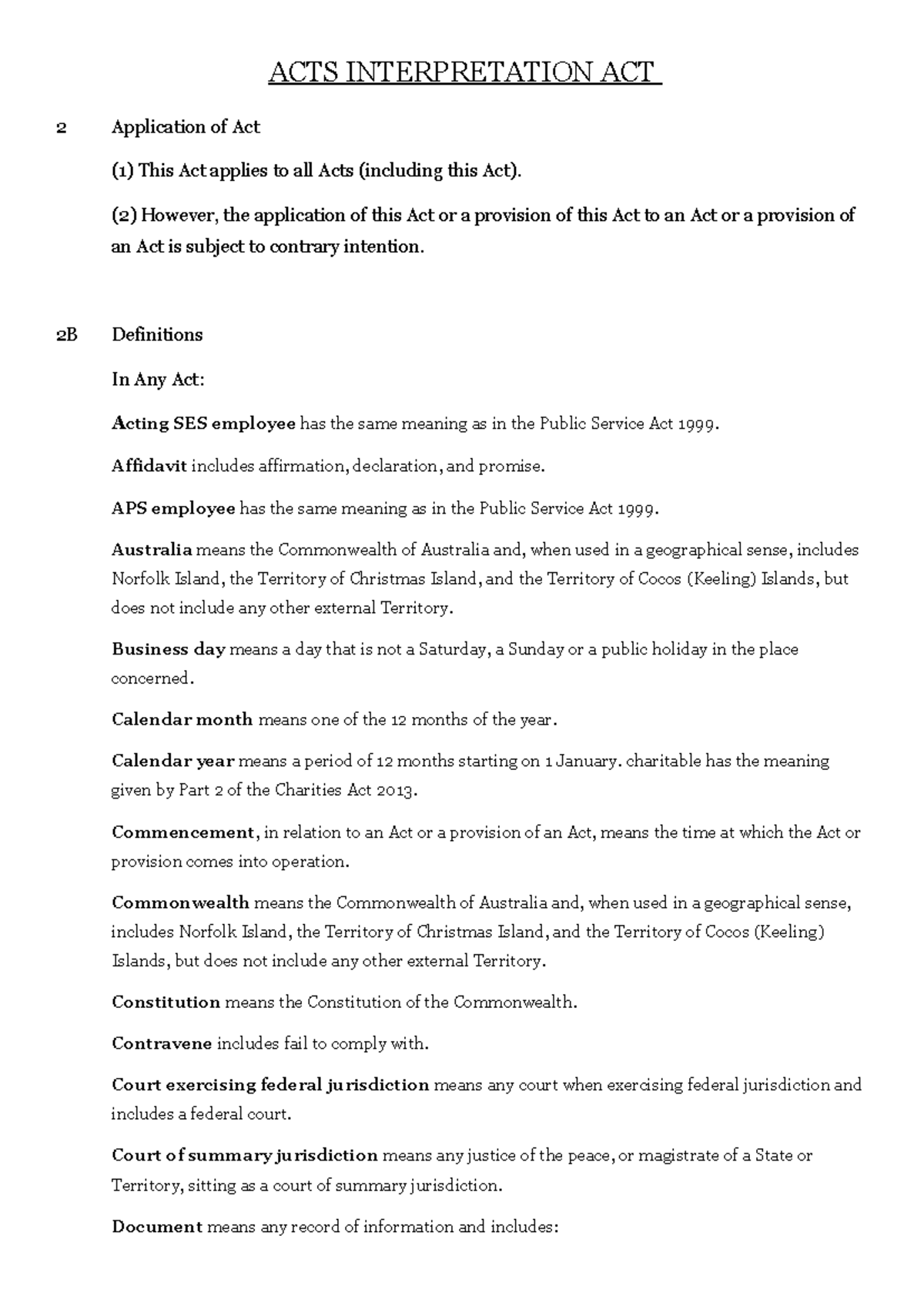 FAL exam summary notes - ACTS INTERPRETATION ACT 2 Application of Act ...