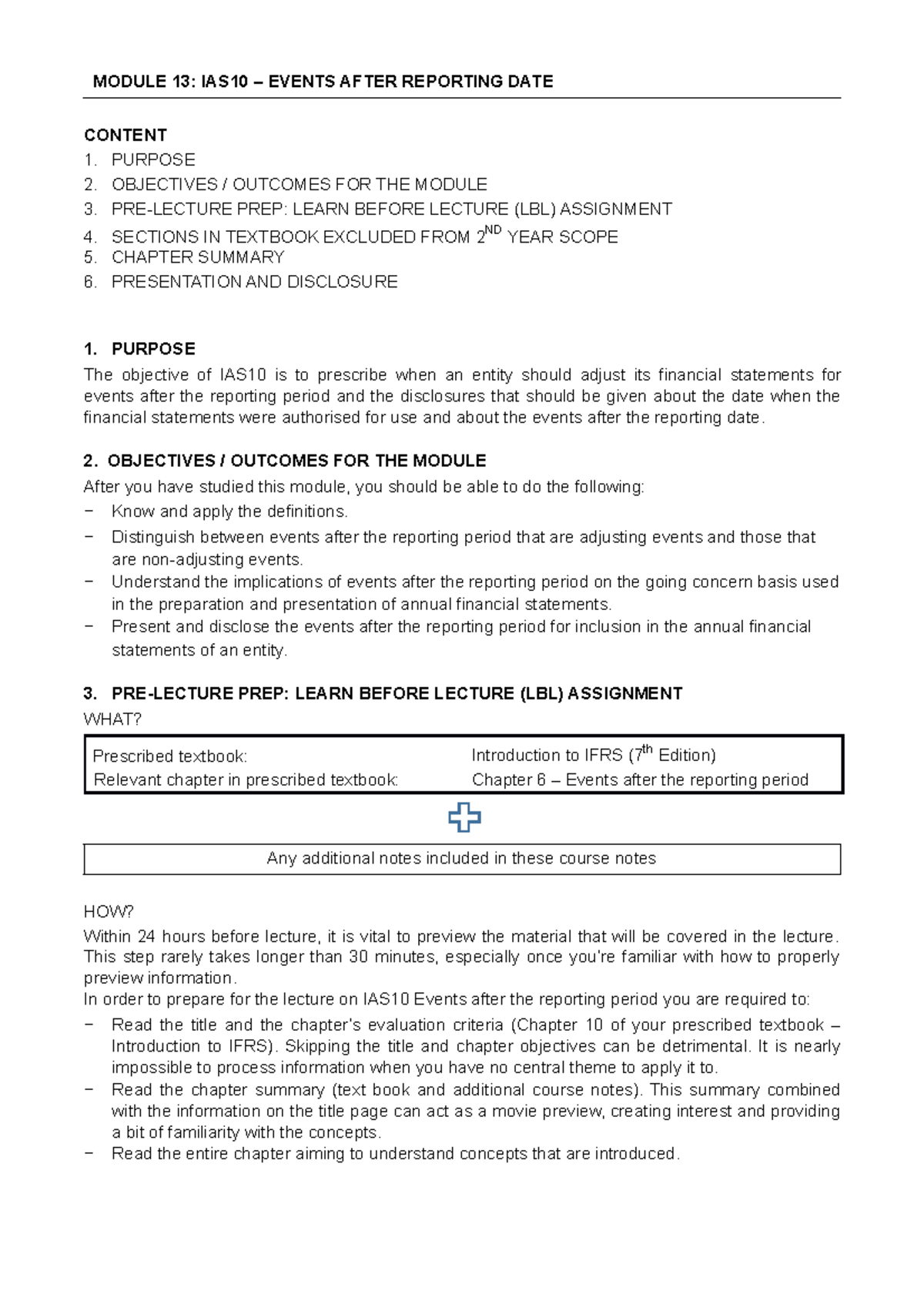 Module 13– Events After Reporting DATE - MODULE 13: IAS10 – EVENTS ...