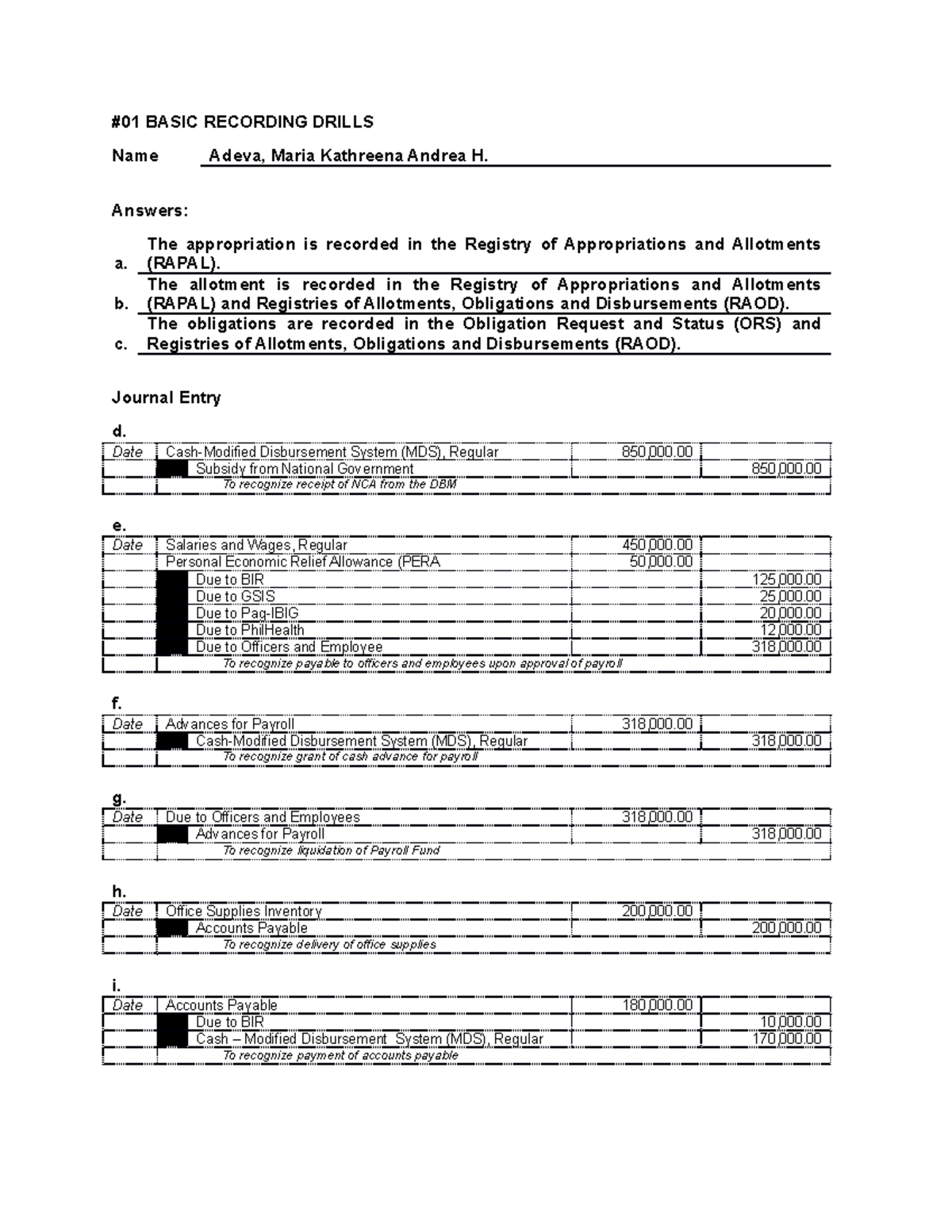 Assignment 04 Answer sheet - #01 BASIC RECORDING DRILLS Name Adeva ...