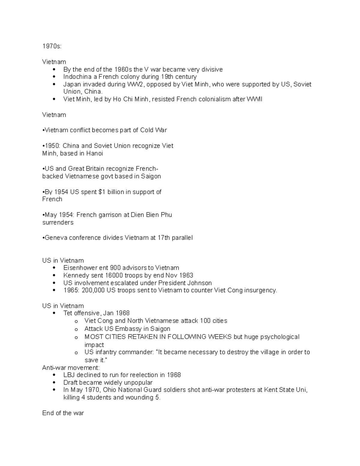 1970s History since 1865 - 1970s: Vietnam By the end of the 1960s the V ...