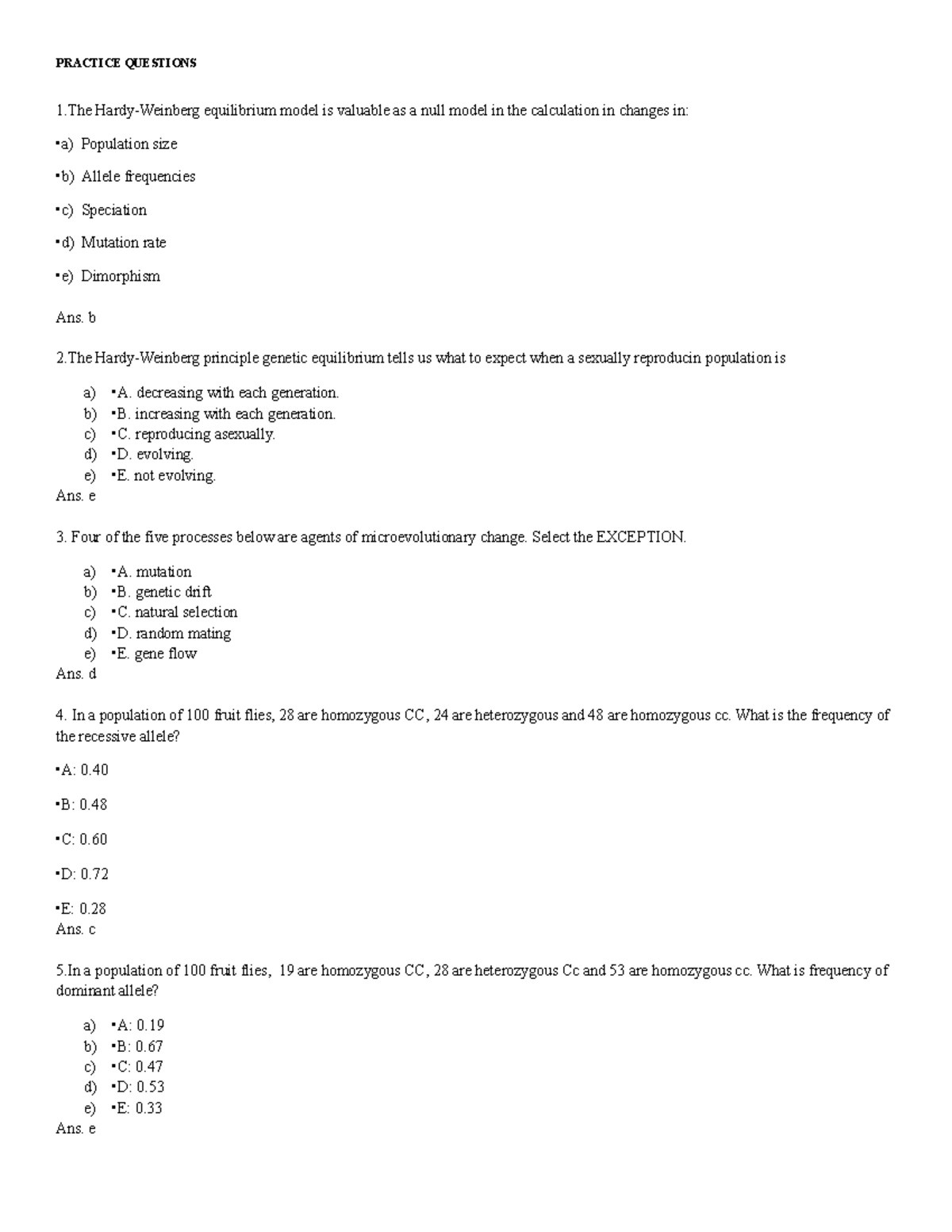 BI111 Midterm #1 Practice Questions - PRACTICE QUESTIONS 1 Hardy ...