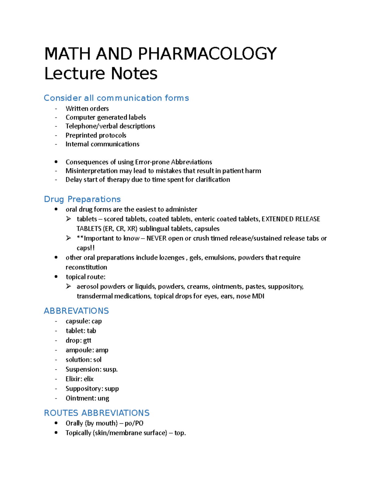 MATH AND Pharmacology - Lecture notes 1-3 - MATH AND PHARMACOLOGY ...