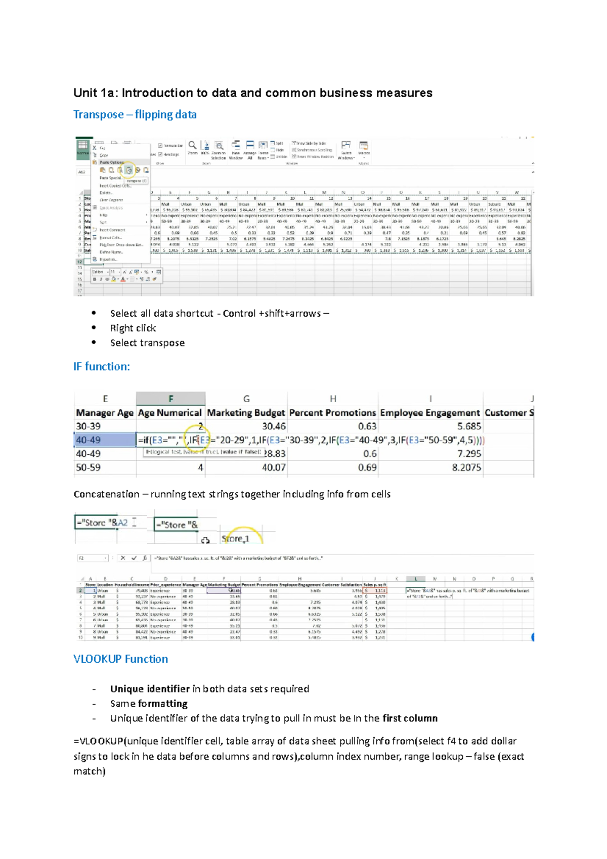 Notes - Unit 1a: Introduction to data and common business measures ...