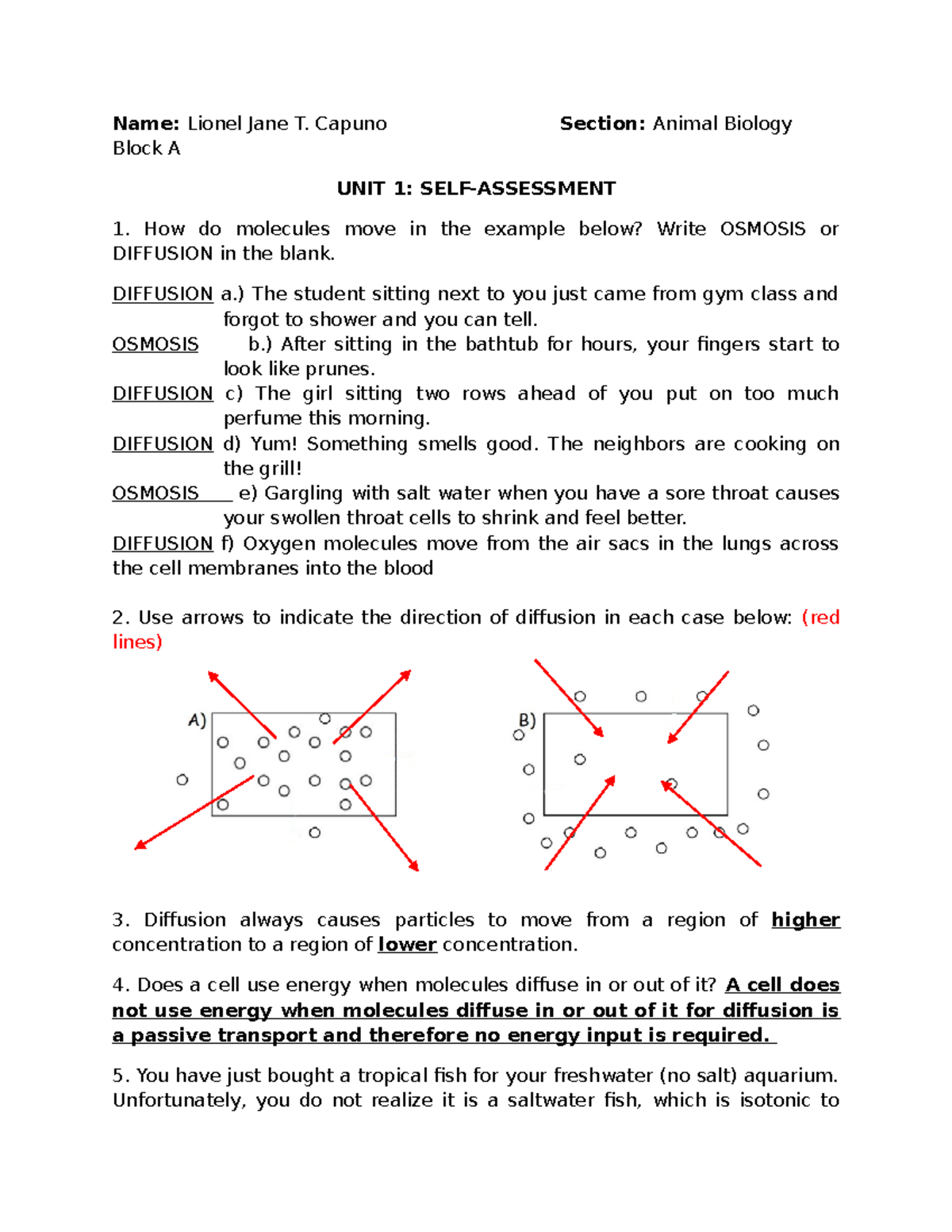 UNIT 1 SELF Assessment Capuno - Name: Lionel Jane T. Capuno Section ...