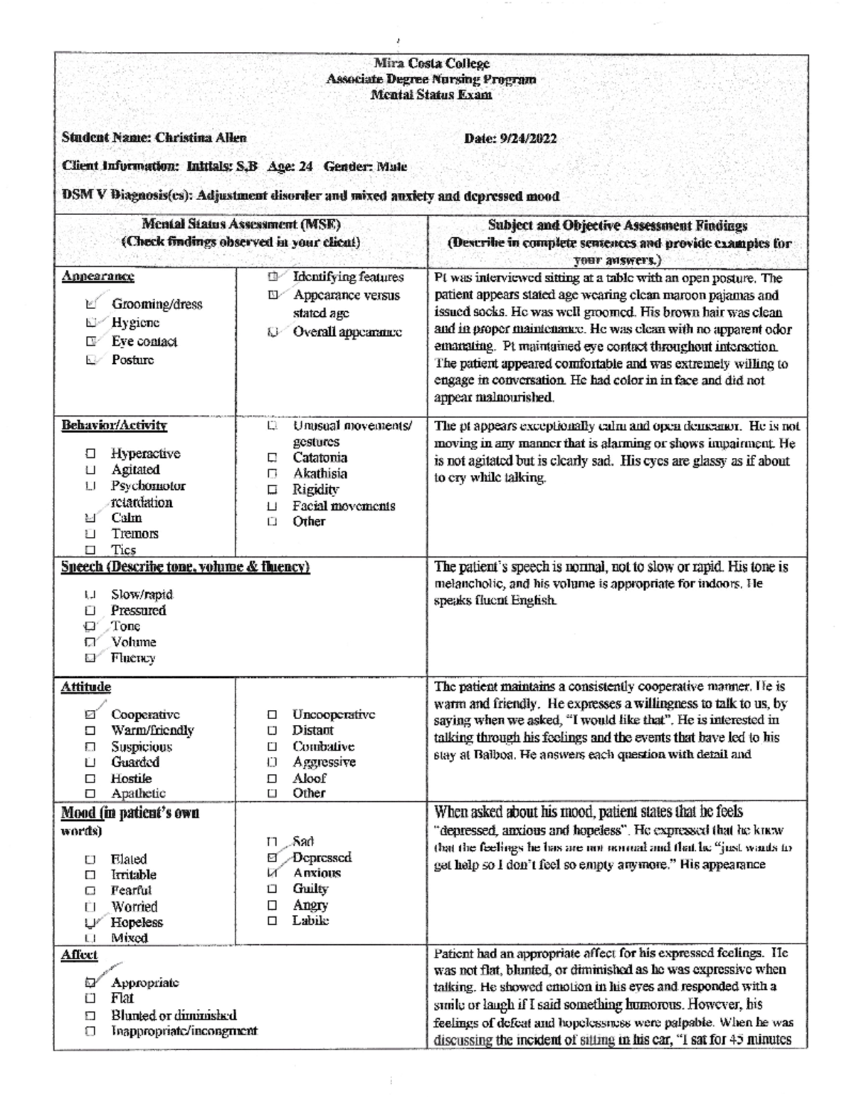Mental Status Exam 1 - Psychiatric Nursing Assignment - NRSE 144 - Studocu