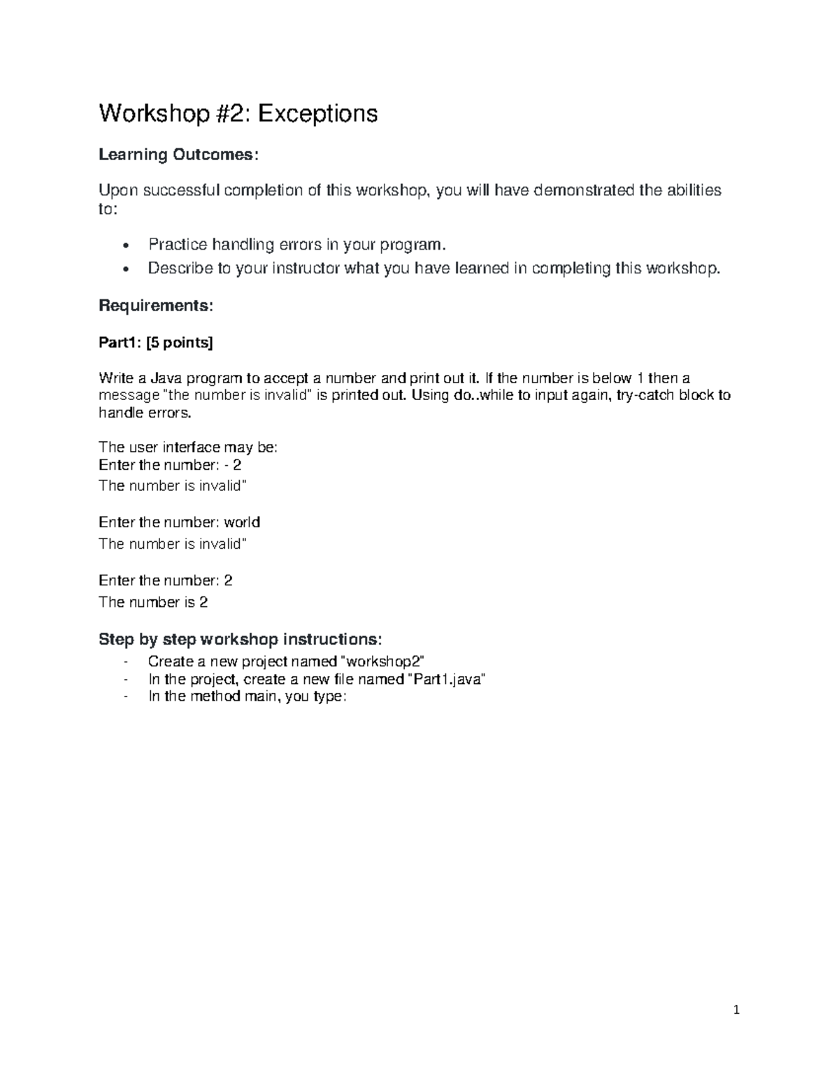 Workshop 2 - fk this studocu - Workshop #2: Exceptions Learning Outcomes: Upon successful ...