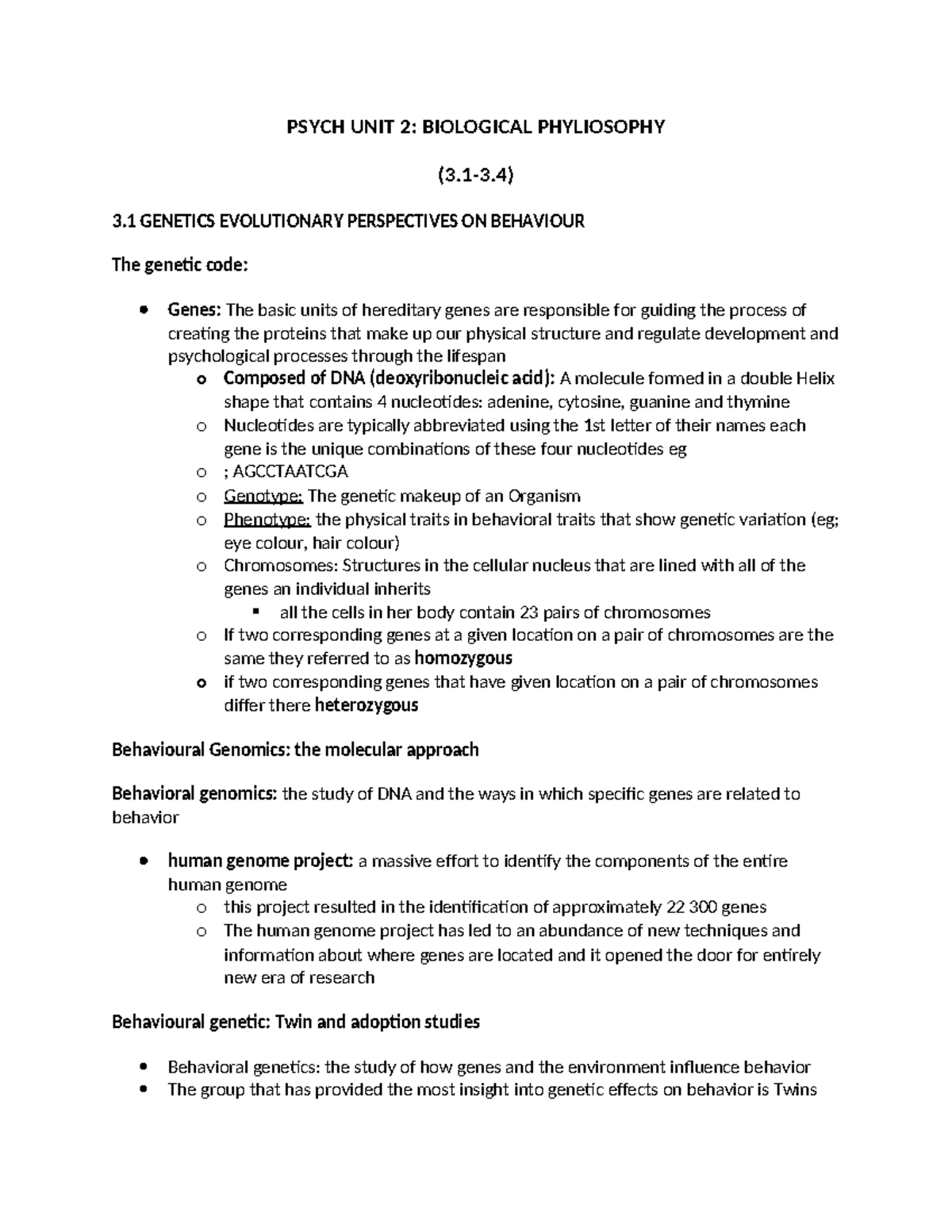 Psych UNIT 2- biological psychcology - PSYCH UNIT 2: BIOLOGICAL ...