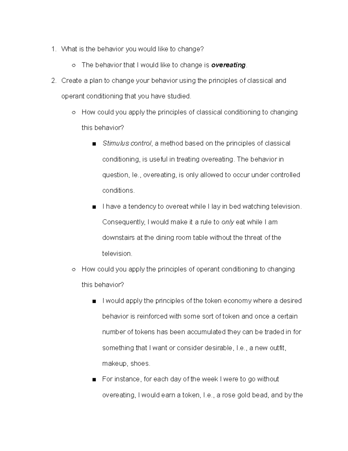 Assignment Develop a Plan to Apply Behavioral Theory to Change your ...