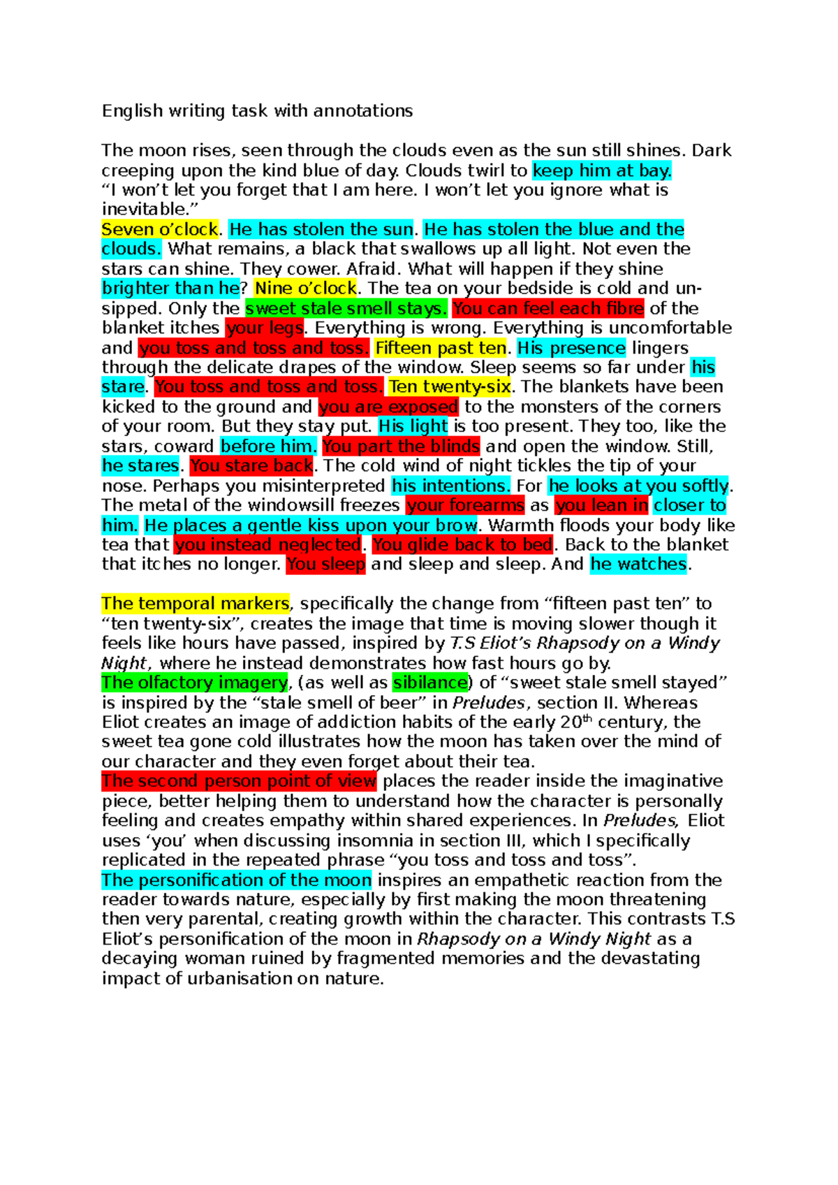 English writing task, T.S Eliot with annotation - English writing task ...