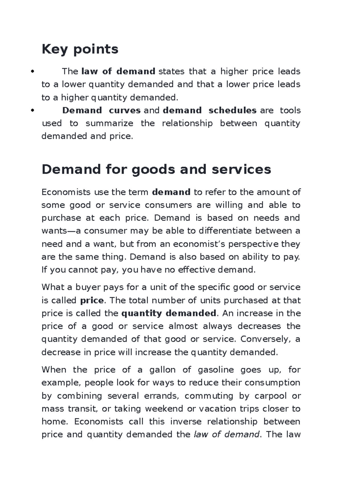 LAW OF Demand 1 2 - Key points The law of demand states that a higher ...