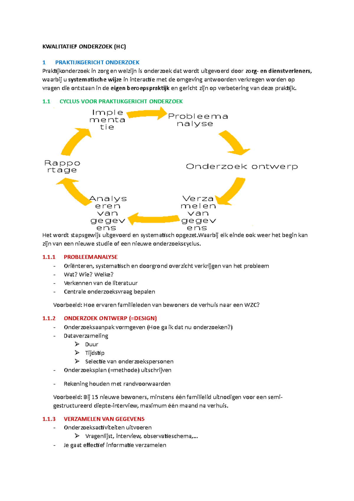 Samenvatting HC Kwalitatief onderzoek - KWALITATIEF ONDERZOEK (HC) 1 ...