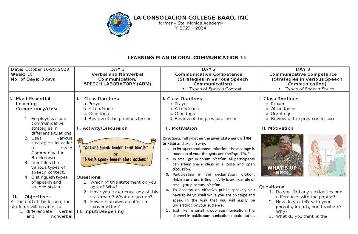 WEEK 10 - LP - Oral Communication - LA CONSOLACION COLLEGE BAAO, INC ...