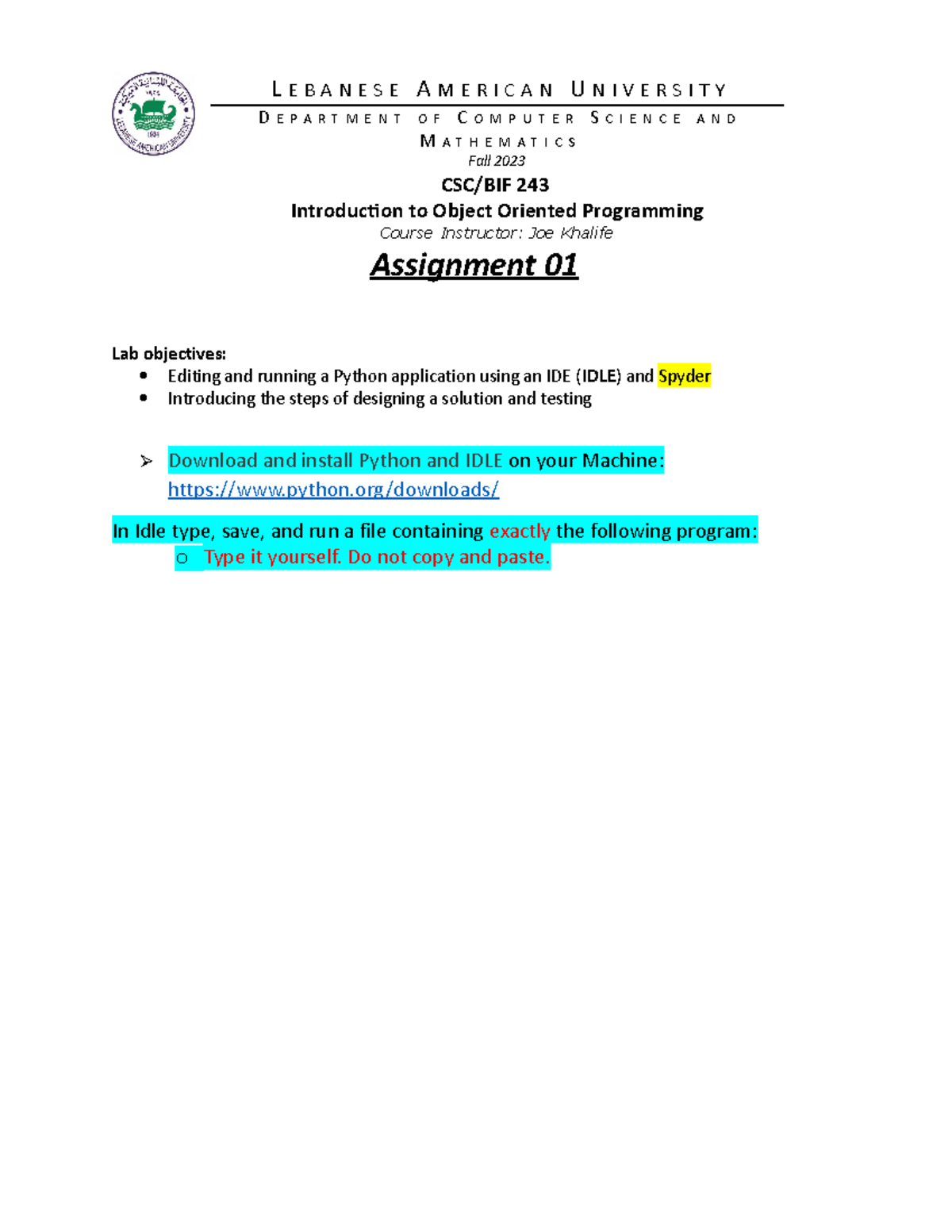 Assignment 1-F23 - assigment - Assignment 01 Lab objectives: Editing ...