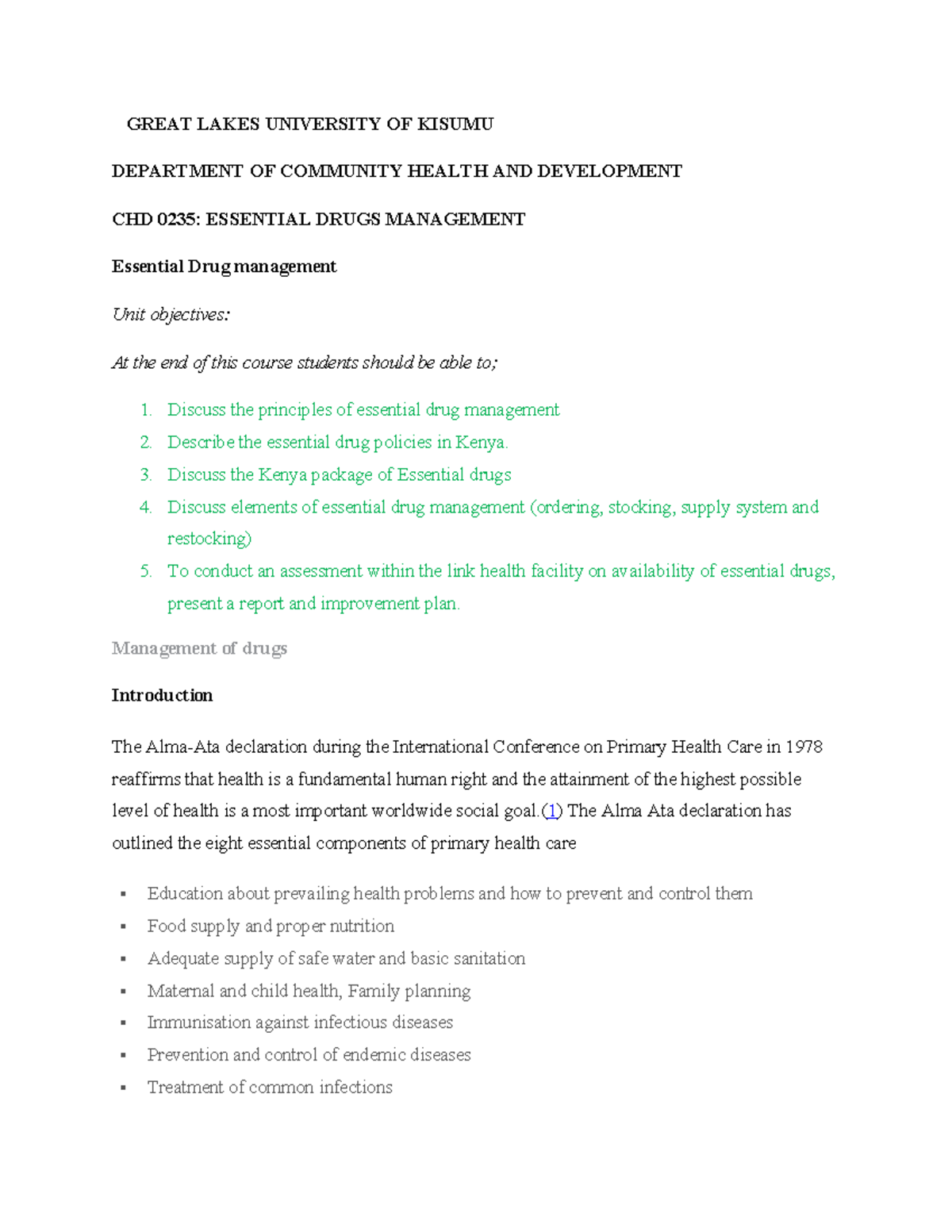 Essential Drugs Management Notes - GREAT LAKES UNIVERSITY OF KISUMU ...