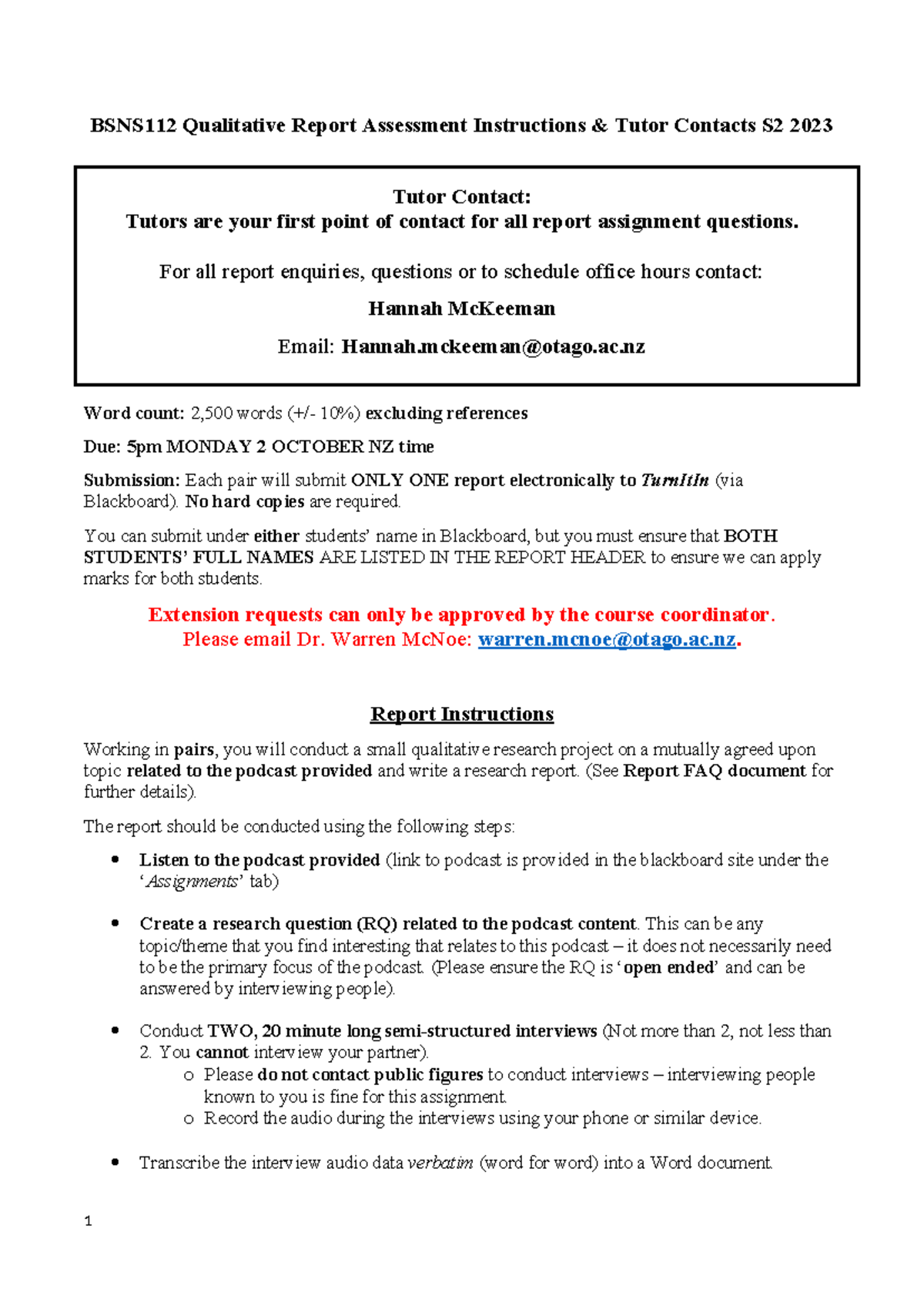 BSNS112 S2 Qualitative Report Guide 2023 - BSNS112 Qualitative Report Assessment Instructions ...