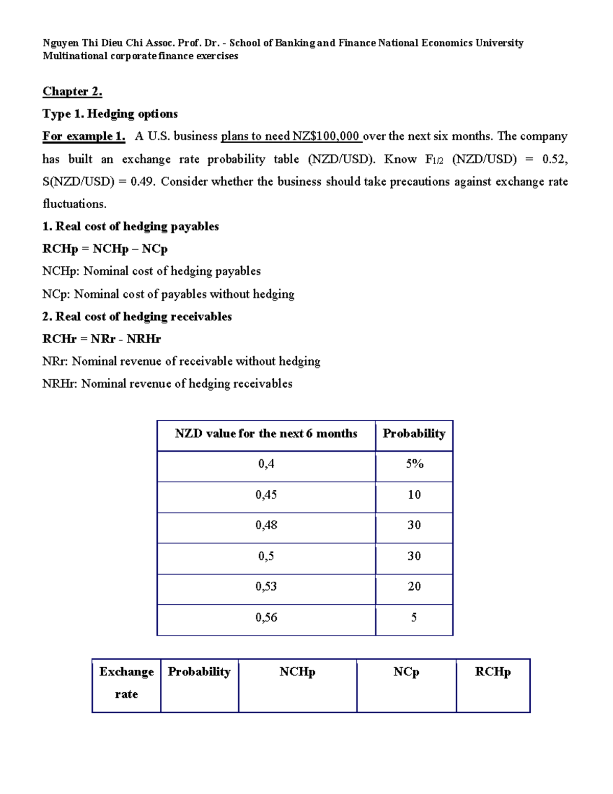 Exercises-MNC - Class material - Multinational corporate finance ...