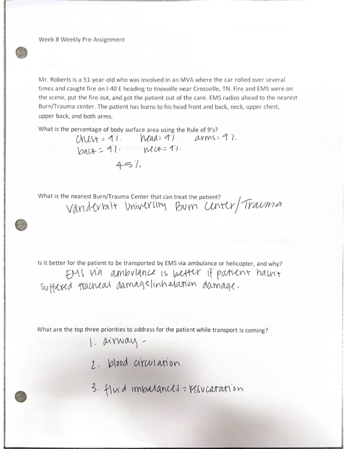 Pre-assignment Wk8 - pre-assignment week 8 burn questions - NSG 4513 - Studocu