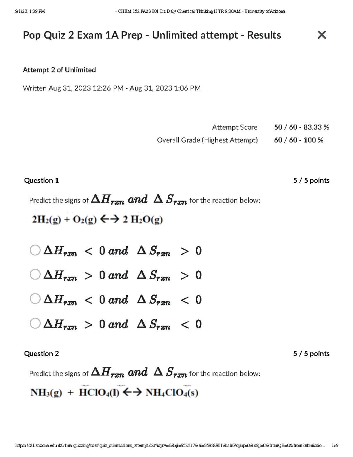 Exam 1 A Prep 1 - Pop Quiz 2 Exam 1A Prep - Unlimited attempt - Results ...