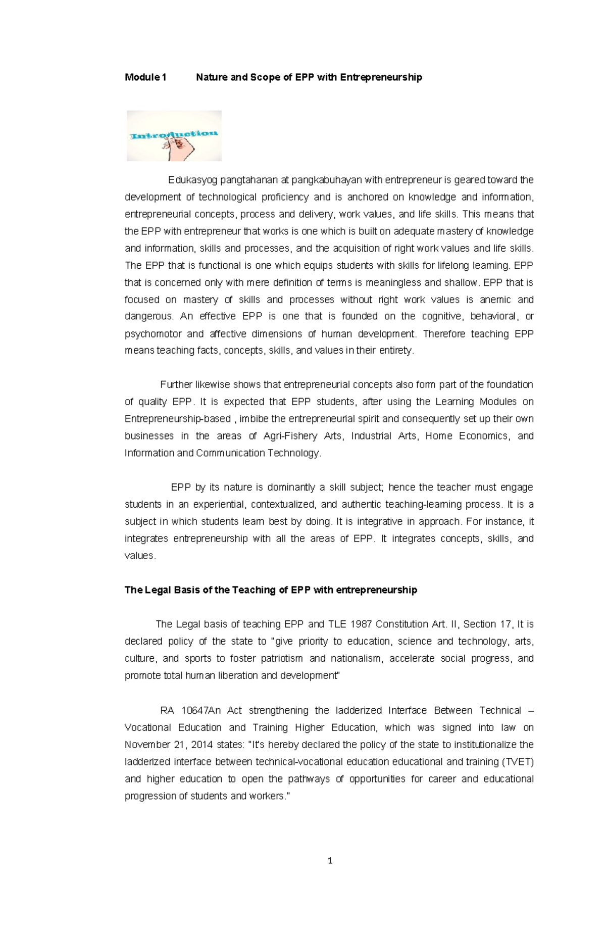 501062225 EPP Prelim Module - Module 1 Nature and Scope of EPP with ...