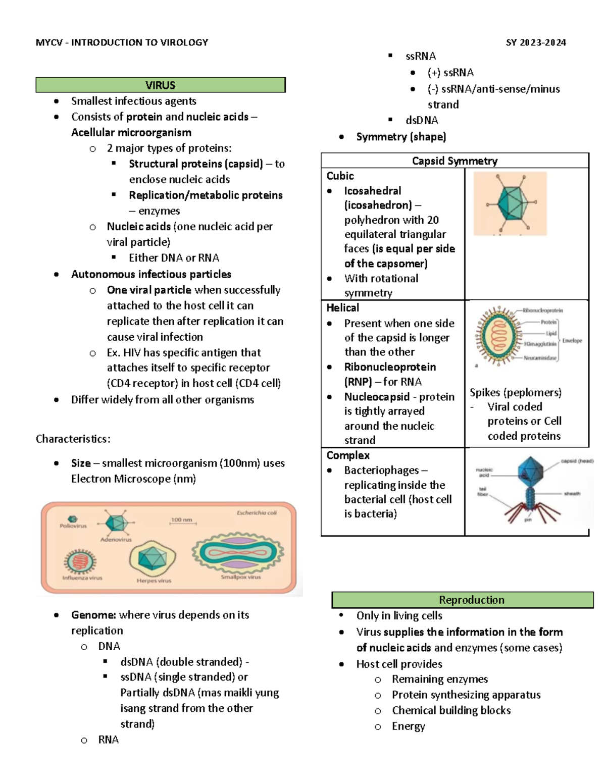 Intro virology - Smallest infectious agents Consists of protein and ...