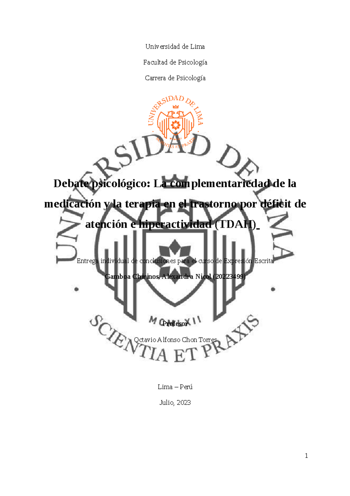 Conclusiones Alexandra Gamboa - Universidad de Lima Facultad de ...