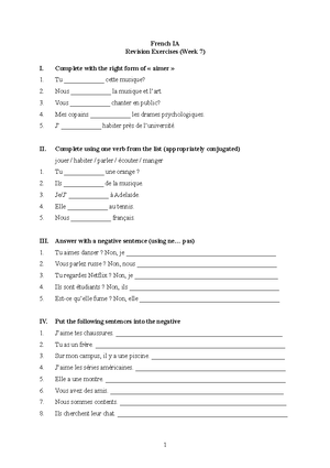 1. Exercices le passé composé et l'imparfait - FREN 1002 - Adelaide ...
