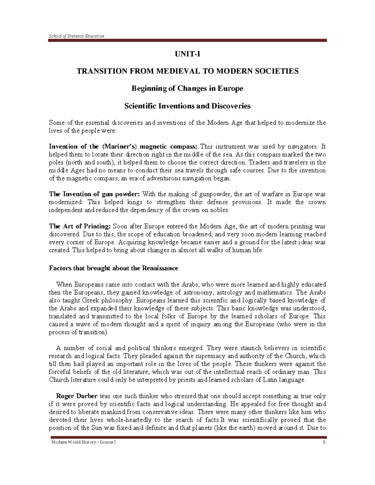 Medieval to modern history 1 - UNIT-I TRANSITION FROM MEDIEVAL TO ...