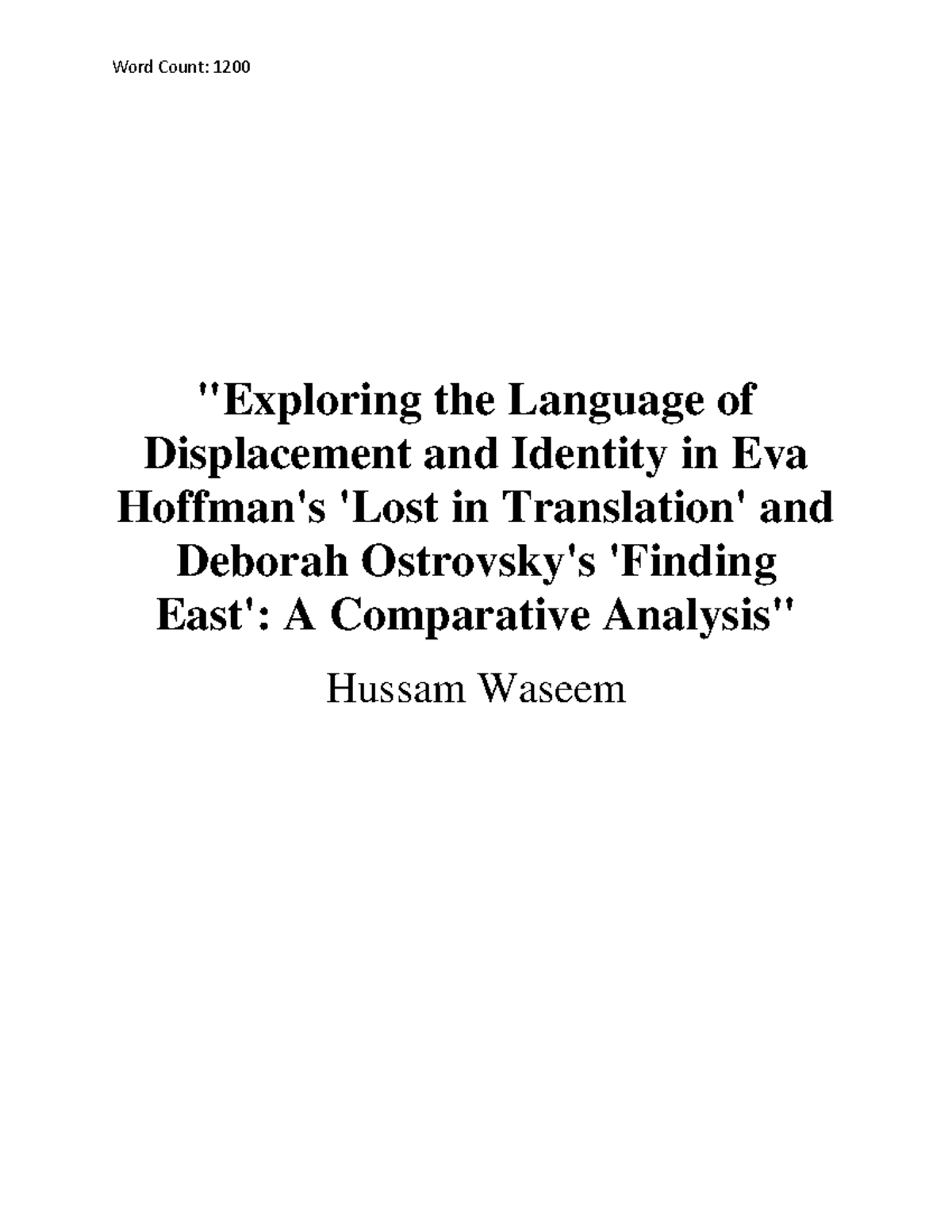 Term Paper Initial Draft - "Exploring the Language of Displacement and ...