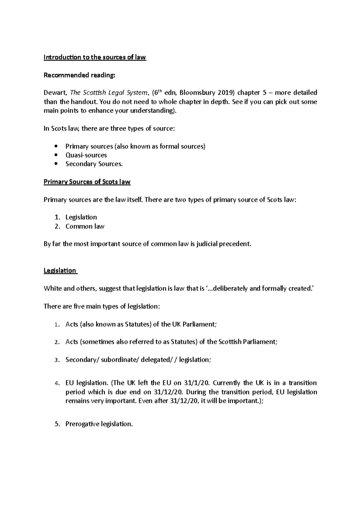 Handout 2 SLS - Introduction to legal sources - Introduction to the ...