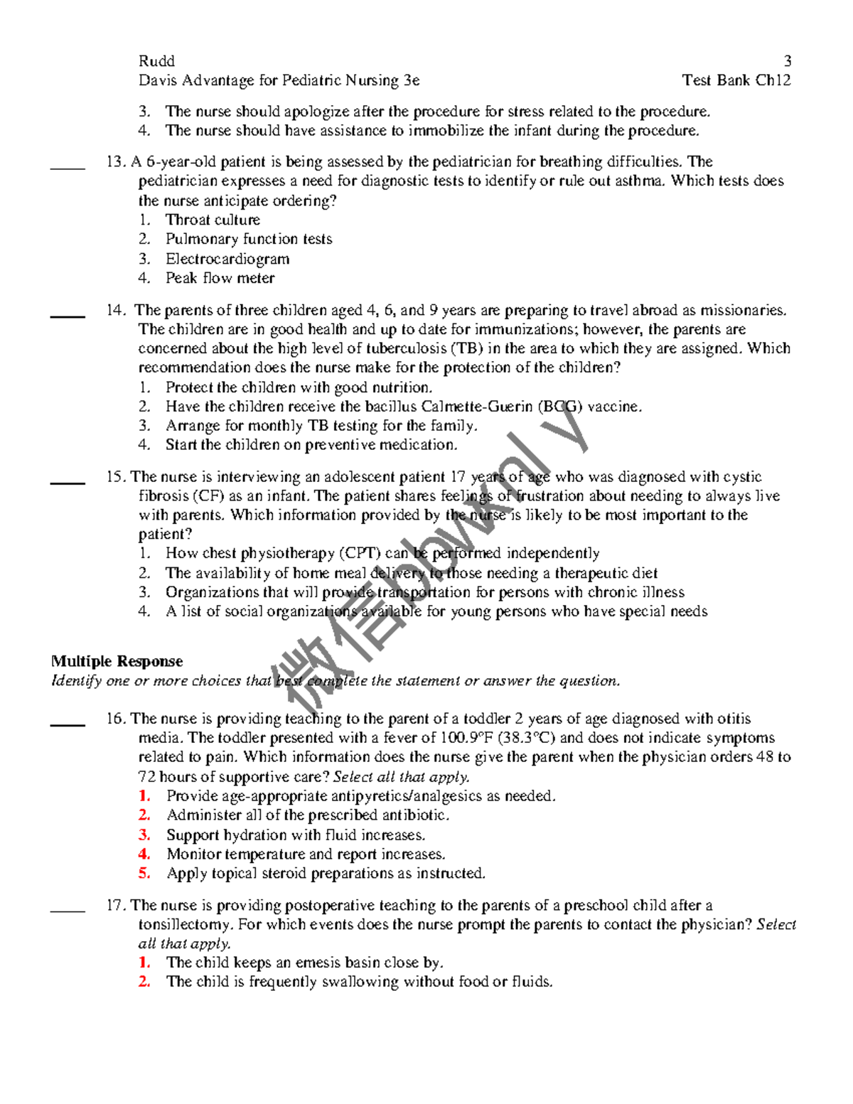 Test bank pediatric nursing critical components of nursing care 3rd ...