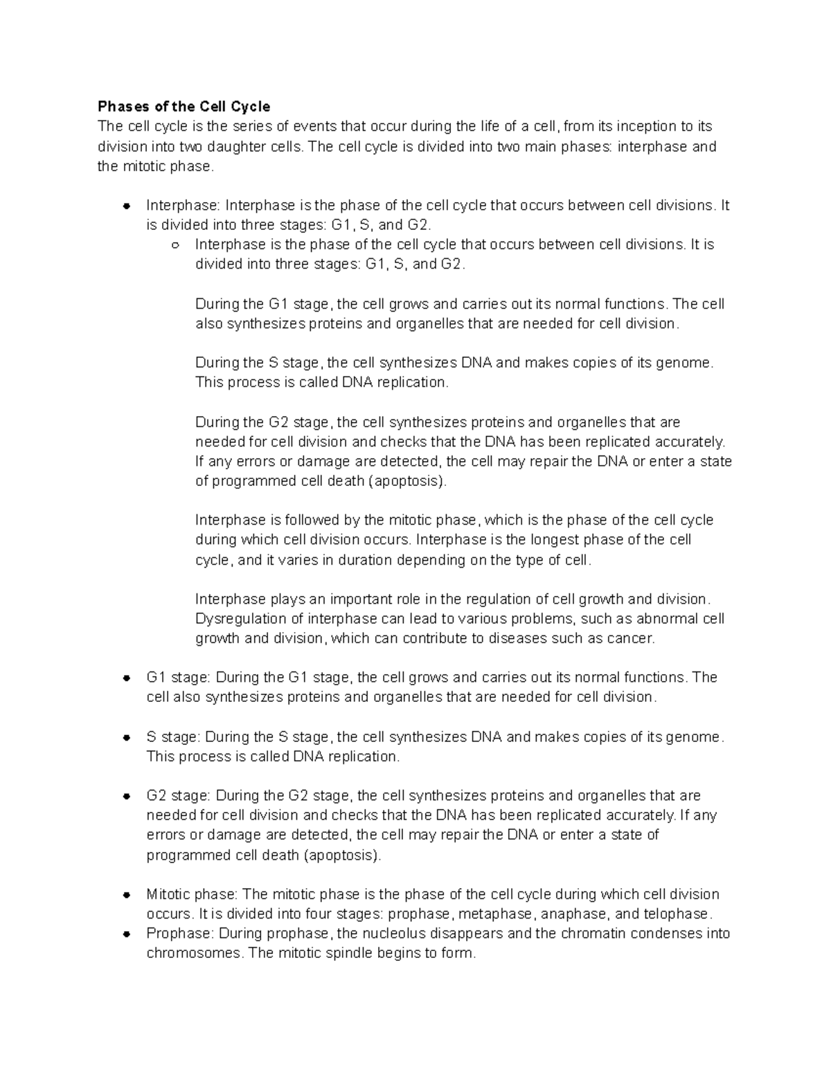 Cell Cycle - Biology - Phases of the Cell Cycle The cell cycle is the ...