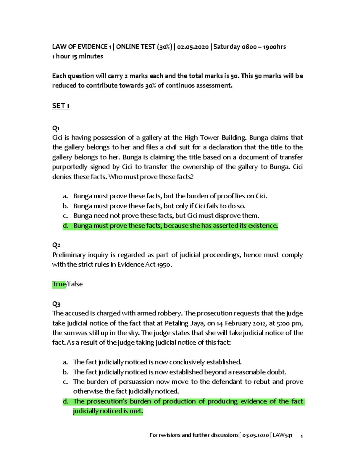 Sample WITH Answer - This is the example of question for LAW529. I hope ...