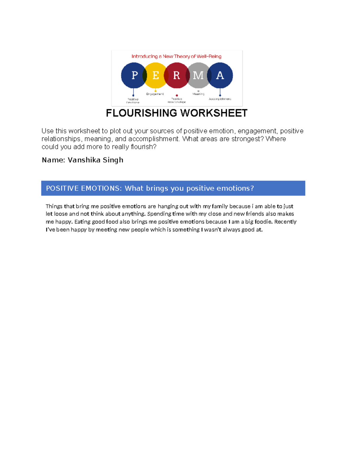Perma Worksheet - FLOURISHING WORKSHEET Use this worksheet to plot out ...