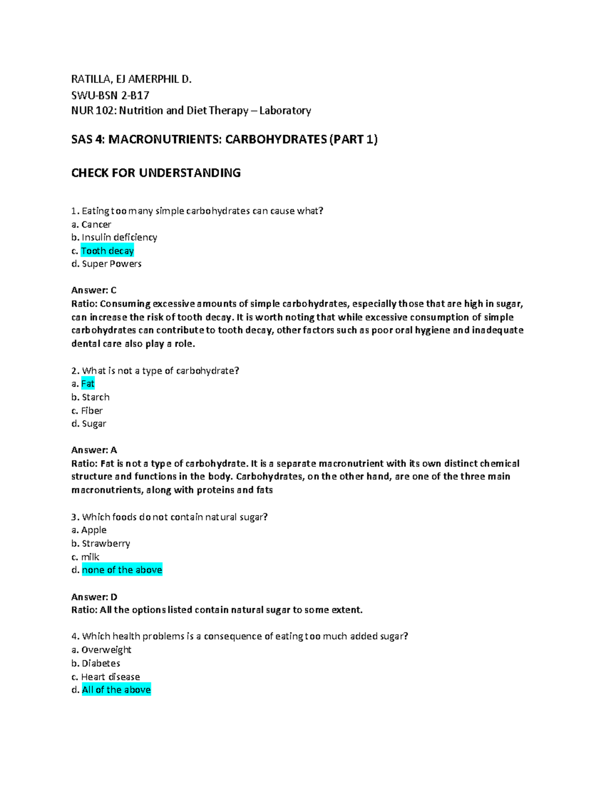 Ratilla SAS 4 LAB - nnotes - RATILLA, EJ AMERPHIL D. SWU-BSN 2-B 17 NUR ...