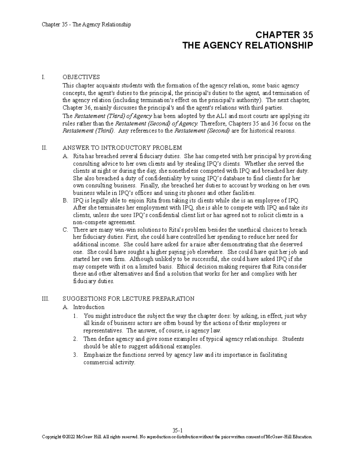Prenkert 18e IM Ch35 - chapter 35 - CHAPTER 35 THE AGENCY RELATIONSHIP ...