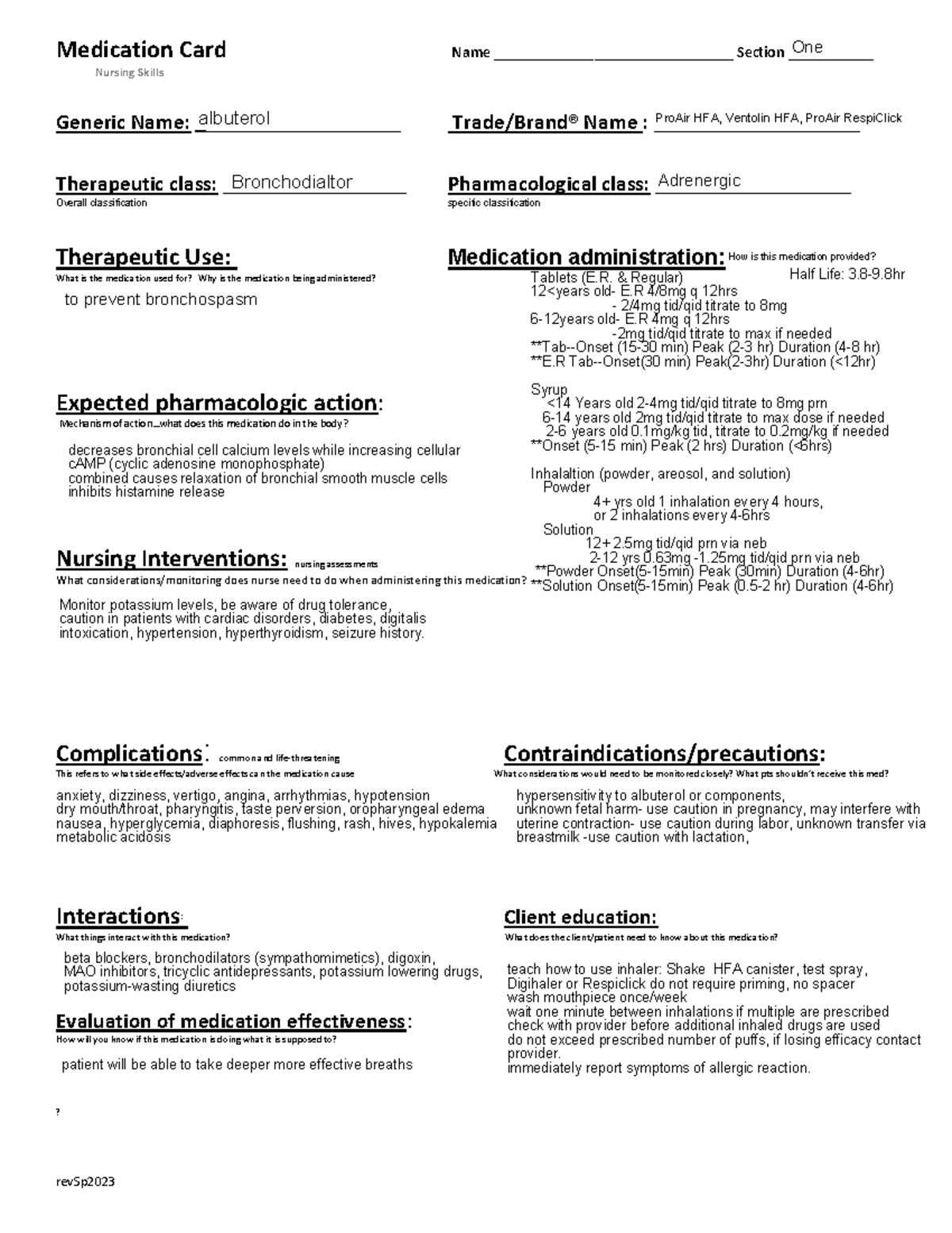 Albuterol - Medication Card Name ...