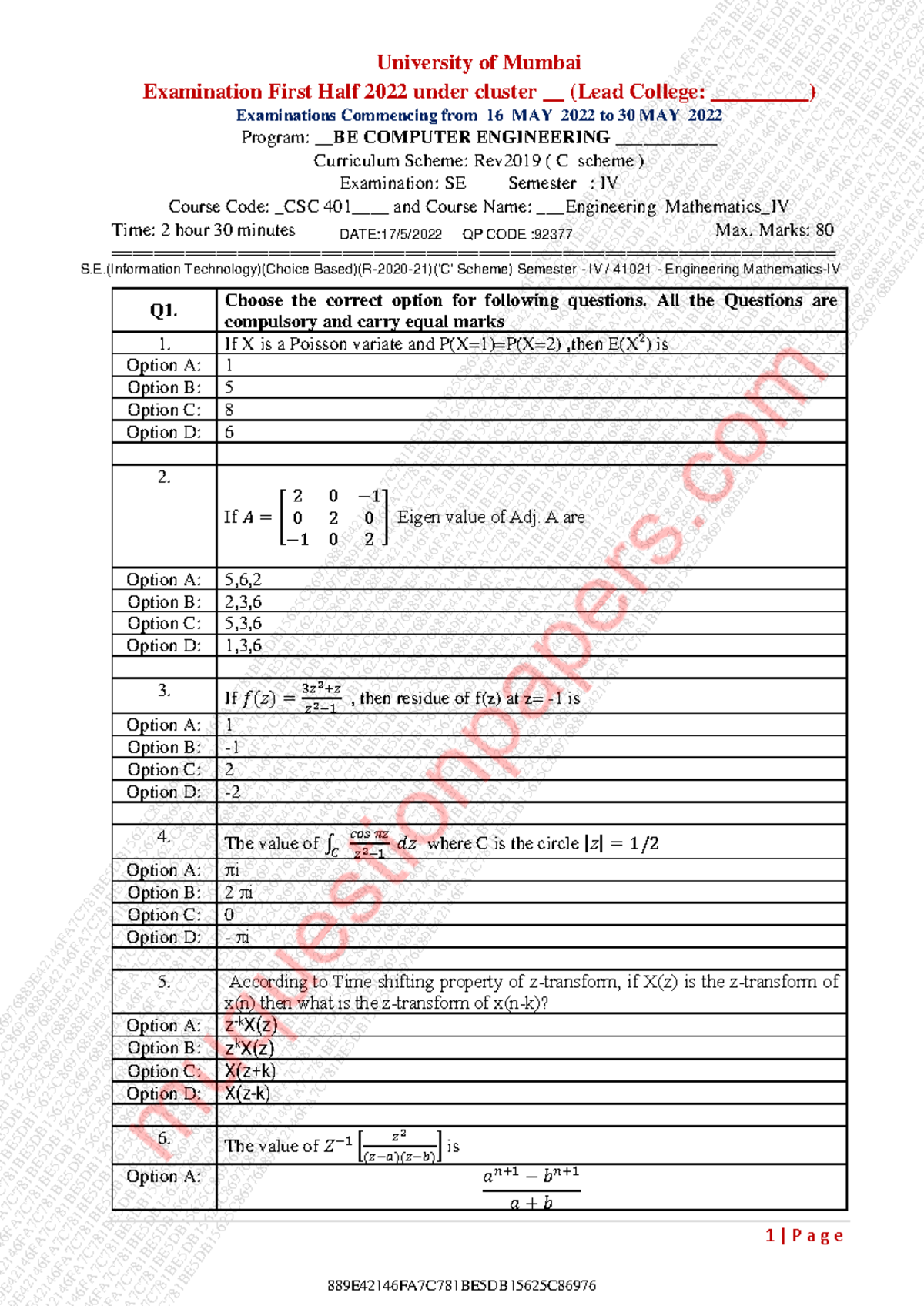 Be information-technology semester-4 2022 may engineering-mathematics-iv-rev-2019-c-scheme - Studocu
