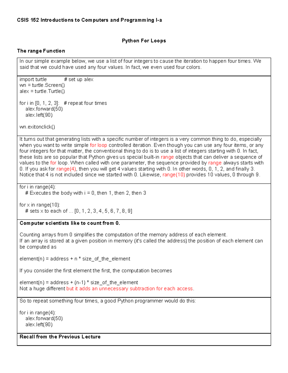 14. CSIS 152 2021-02-08-For Loops - CSIS 152 Introductions to Computers and Programming I-a ...